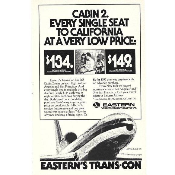 Art | Eastern Airlines Transcontinental To California 198s Vintage ...